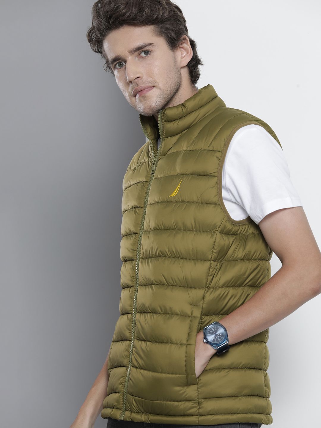 Nautica Men Olive Green Solid Puffer Jacket - Price History