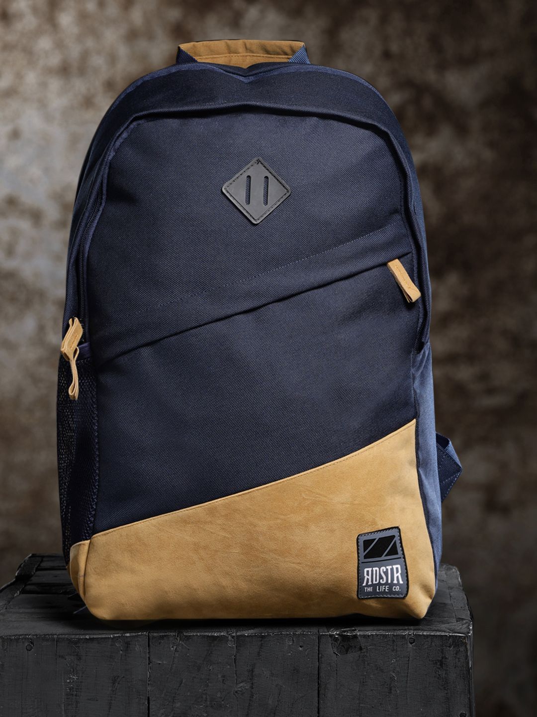 Roadster Unisex Navy Blue & Brown Colourblocked Backpack - Price History
