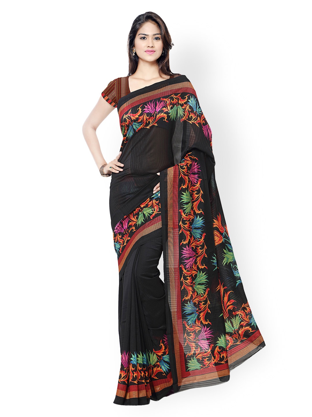 Inddus Black Bhagalpuri Art Silk Floral Print Saree Price Myntra