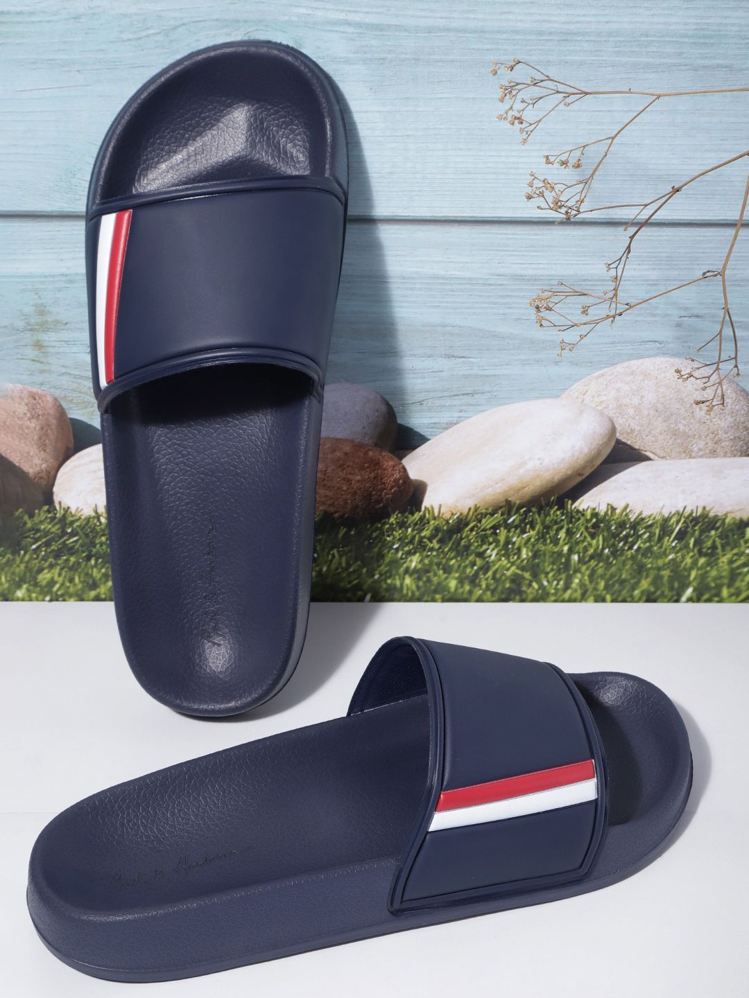 Mast & Harbour Men Navy Blue Solid Sliders - Price History
