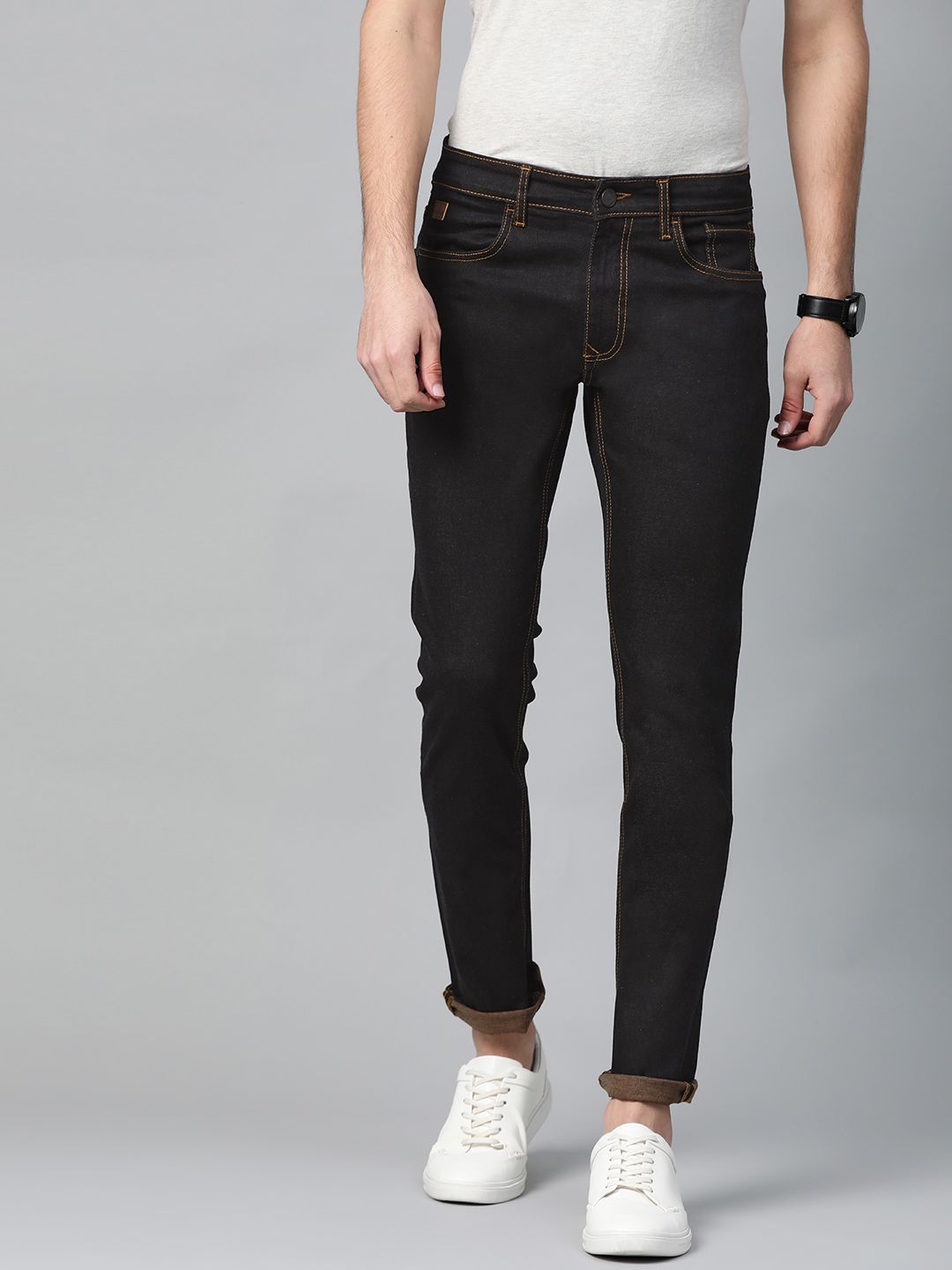 Buy WROGN WROGN Men Black Slim Fit Mid-Rise Clean Look Stretchable ...