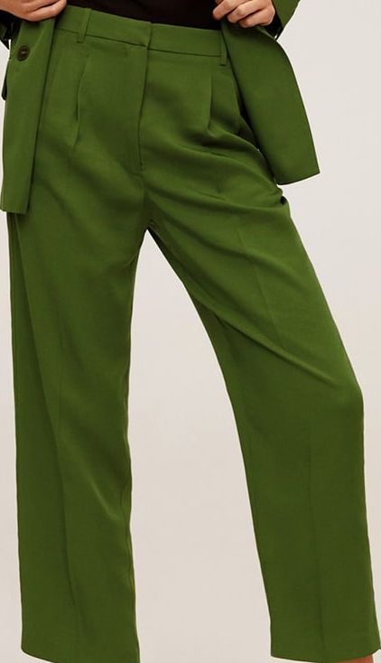Buy MANGO Women Green Regular Fit Solid Cropped Sustainable Trousers ...