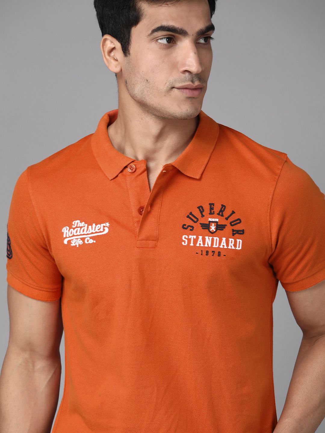 Roadster Men Orange Pure Cotton Solid Polo Collar T-shirt - Price History
