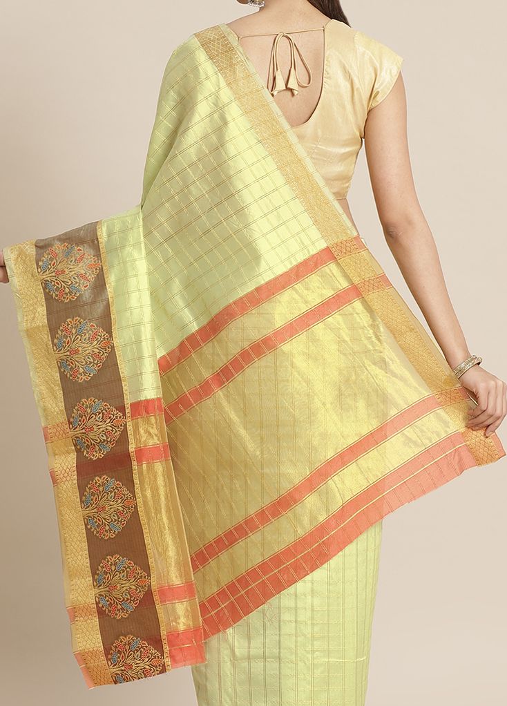 Buy Mitera Sea Green & Golden Zari Checked Saree - Sarees for Women ...