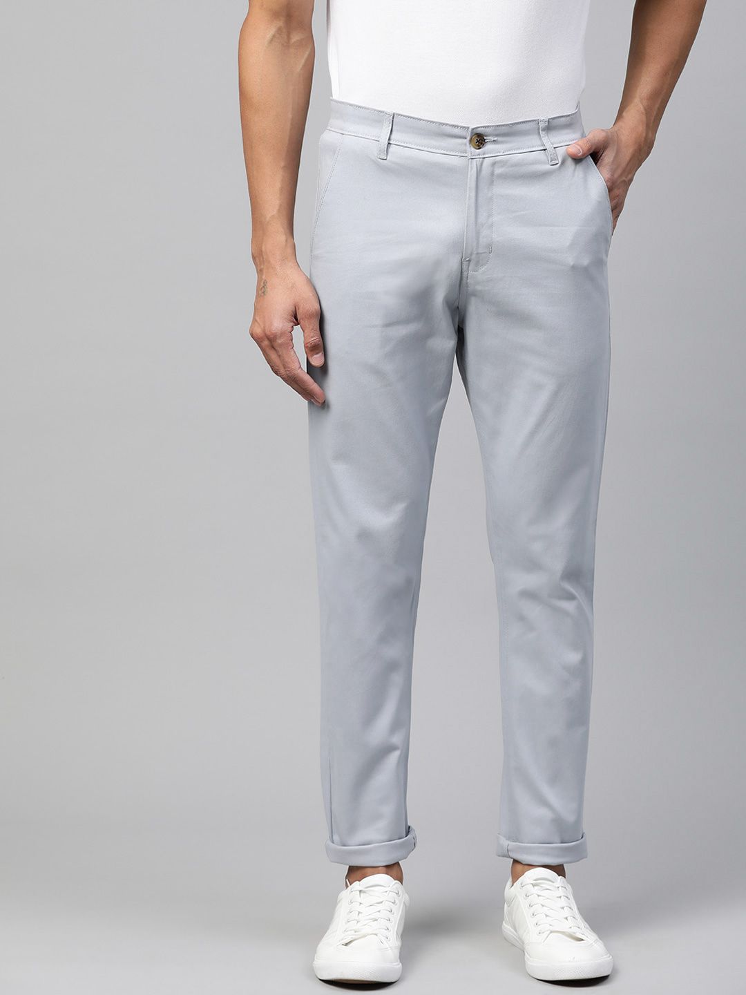 Hubberholme Men Blue Slim Fit Solid Chinos - Price History
