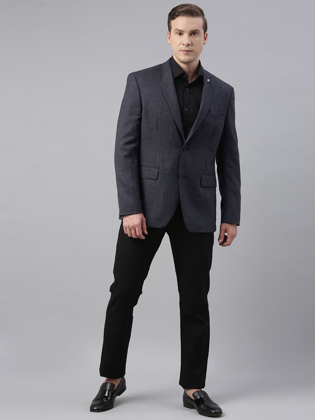 Buy Theme Men Blue & Black Checked Slim Fit Casual Blazers - Blazers ...