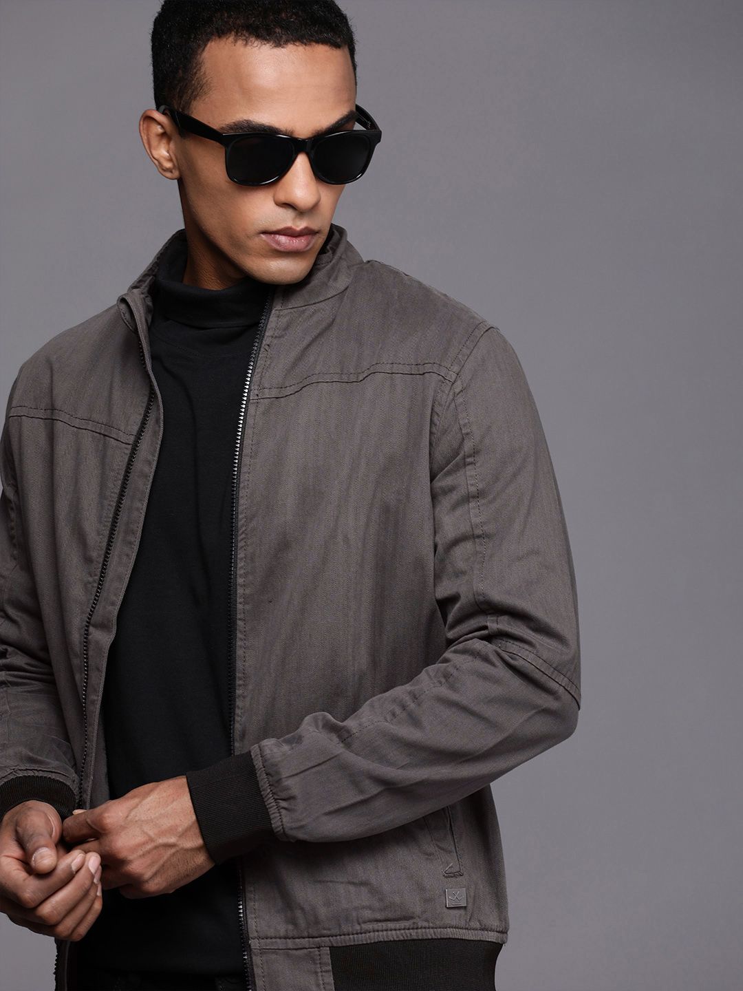 WROGN Men Charcoal Grey Solid Bomber Jacket - Price History