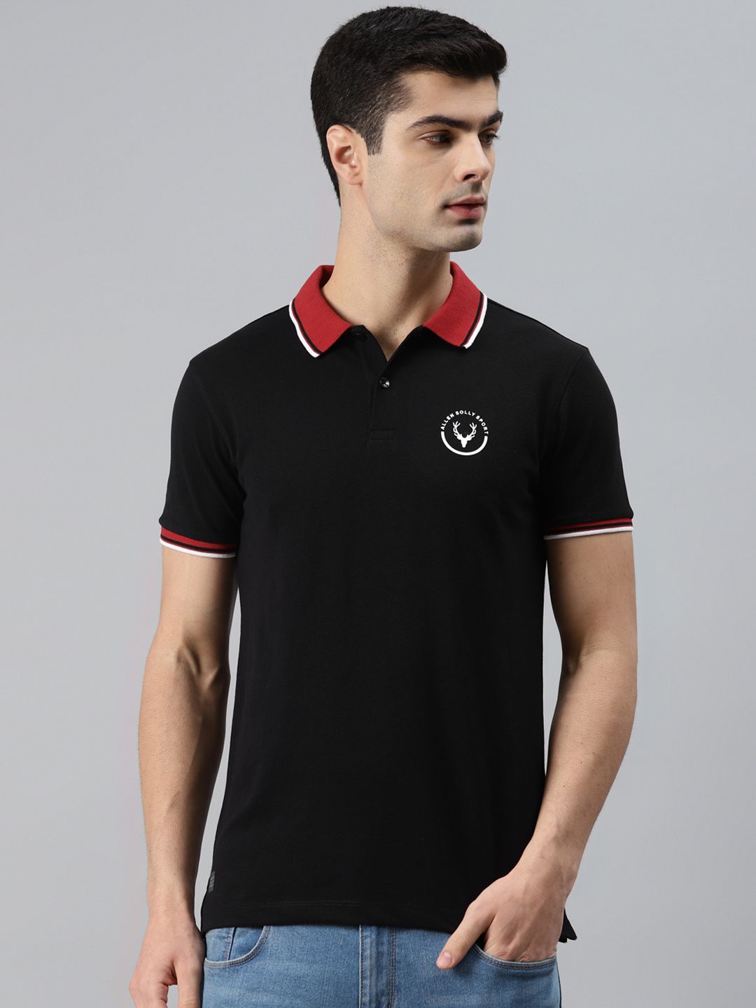 Allen Solly Sport Men Black Solid Polo Collar T-shirt - Price History