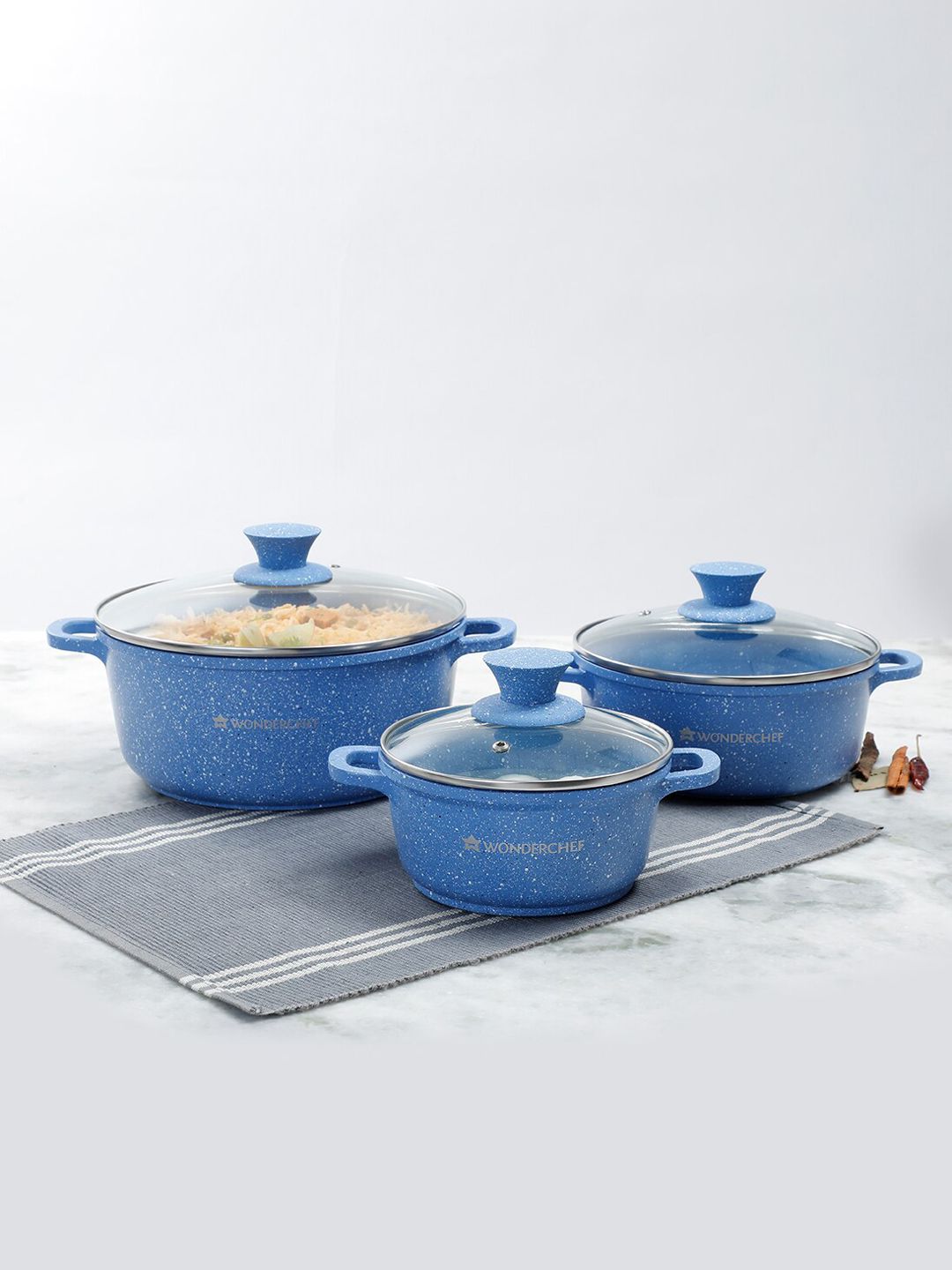 Wonderchef Set of 3 Blue Granite Die-Cast Casseroles - Price History