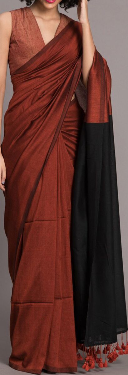 Buy Suta Rust Brown & Black Colourblocked Saree - Sarees for Women ...