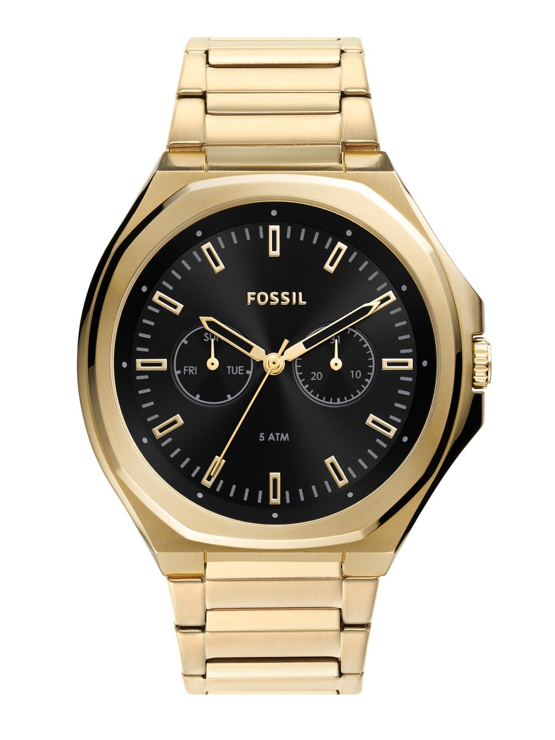 Fossil Men Black Dial & Gold-Toned Stainless Steel Analogue Watch ...