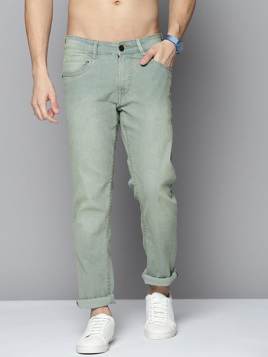 HERE&NOW Men Green Slim Fit Light Fade Stretchable Jeans - Price History