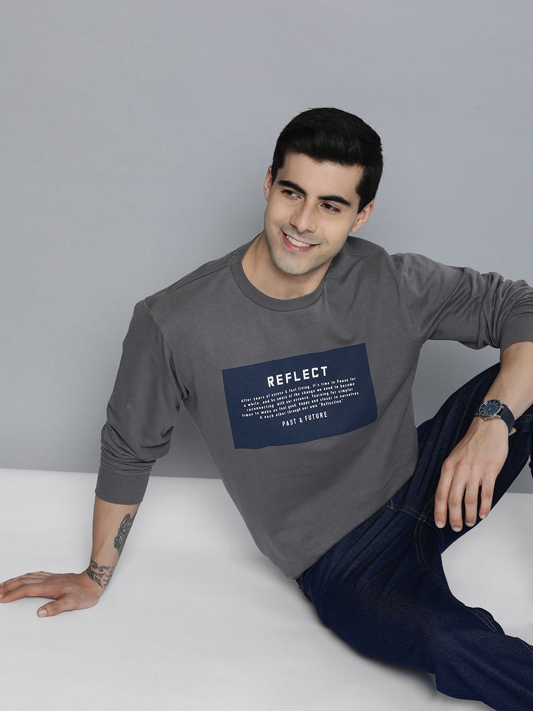 Mast & Harbour Men Typography Printed Pure Cotton Sweatshirt - Price ...