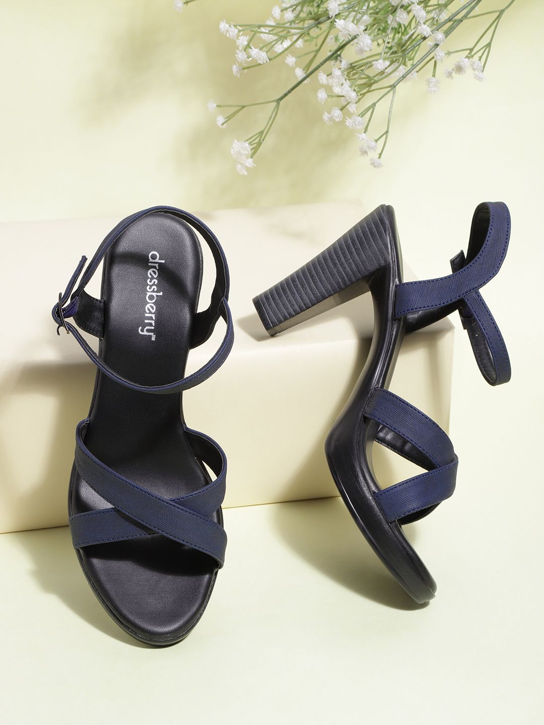 DressBerry Navy Blue Solid Block Heels - Price History