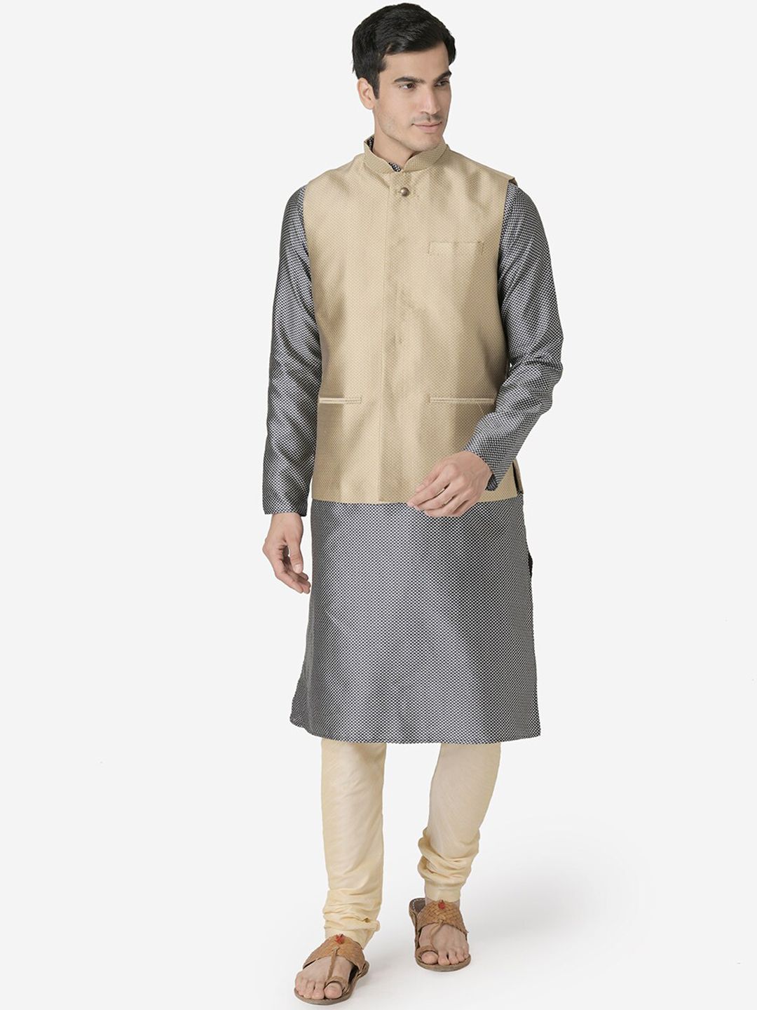 Buy Tabard TABARD Men Navy Blue Regular Pure Silk Kurta with Churidar ...