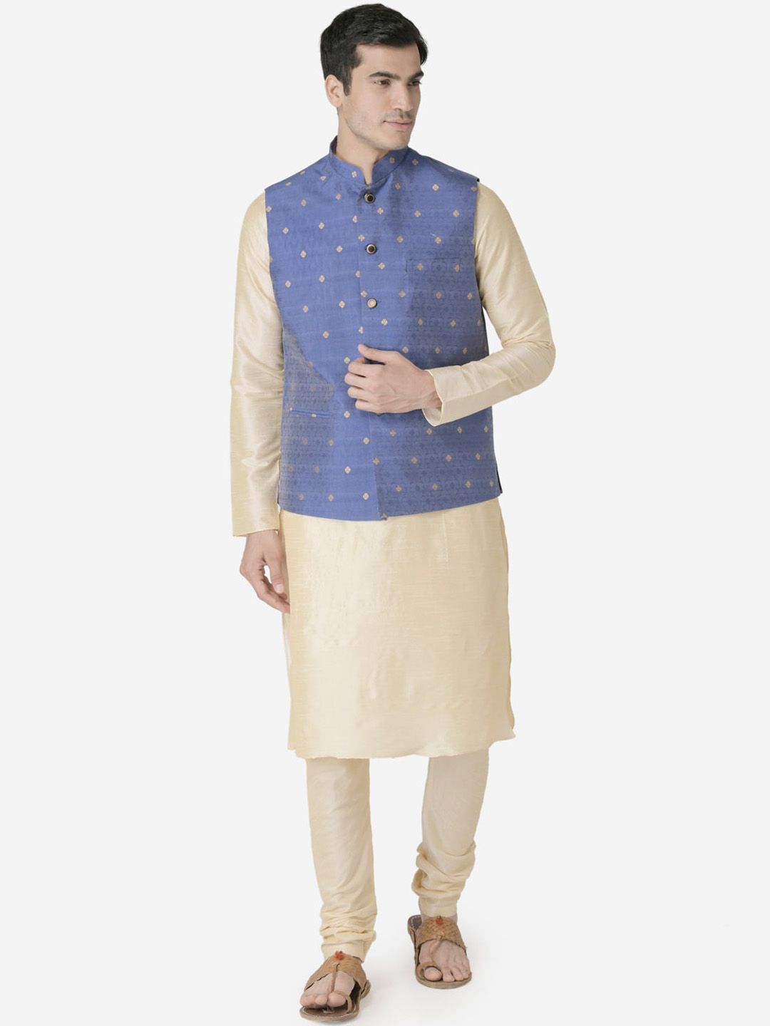 Buy TABARD Men Blue & Beige Woven Design Nehru Jacket - Nehru Jackets ...