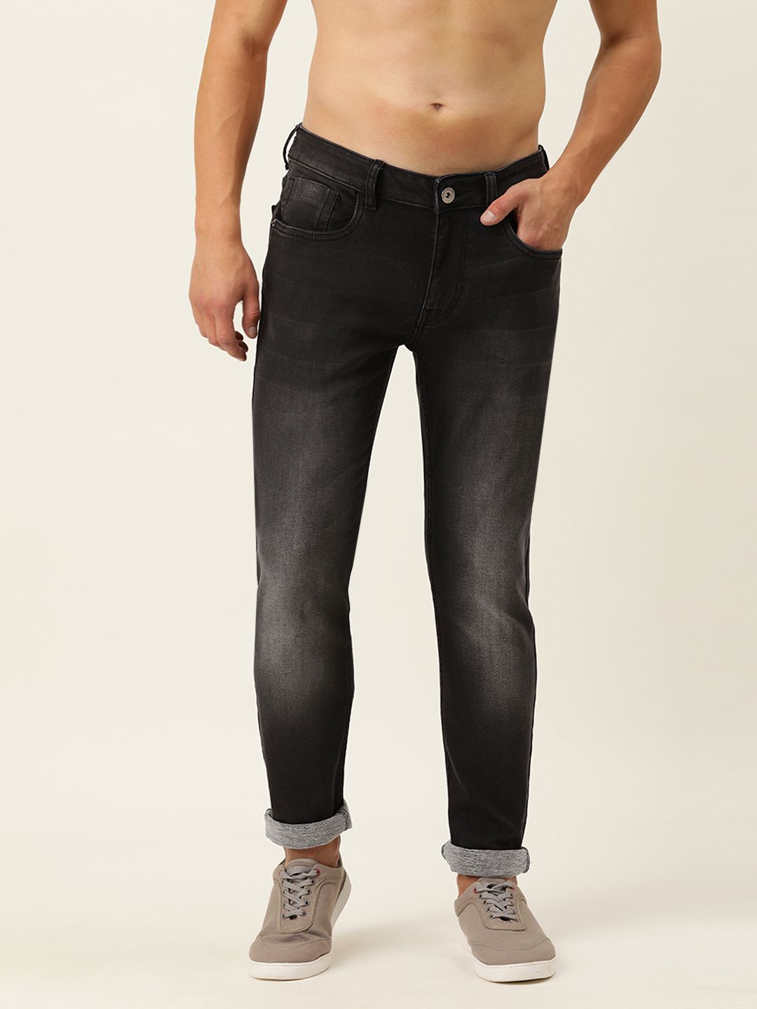 Flying Machine Men Black Michael Slim Tapered Fit Mid-Rise Light Fade ...