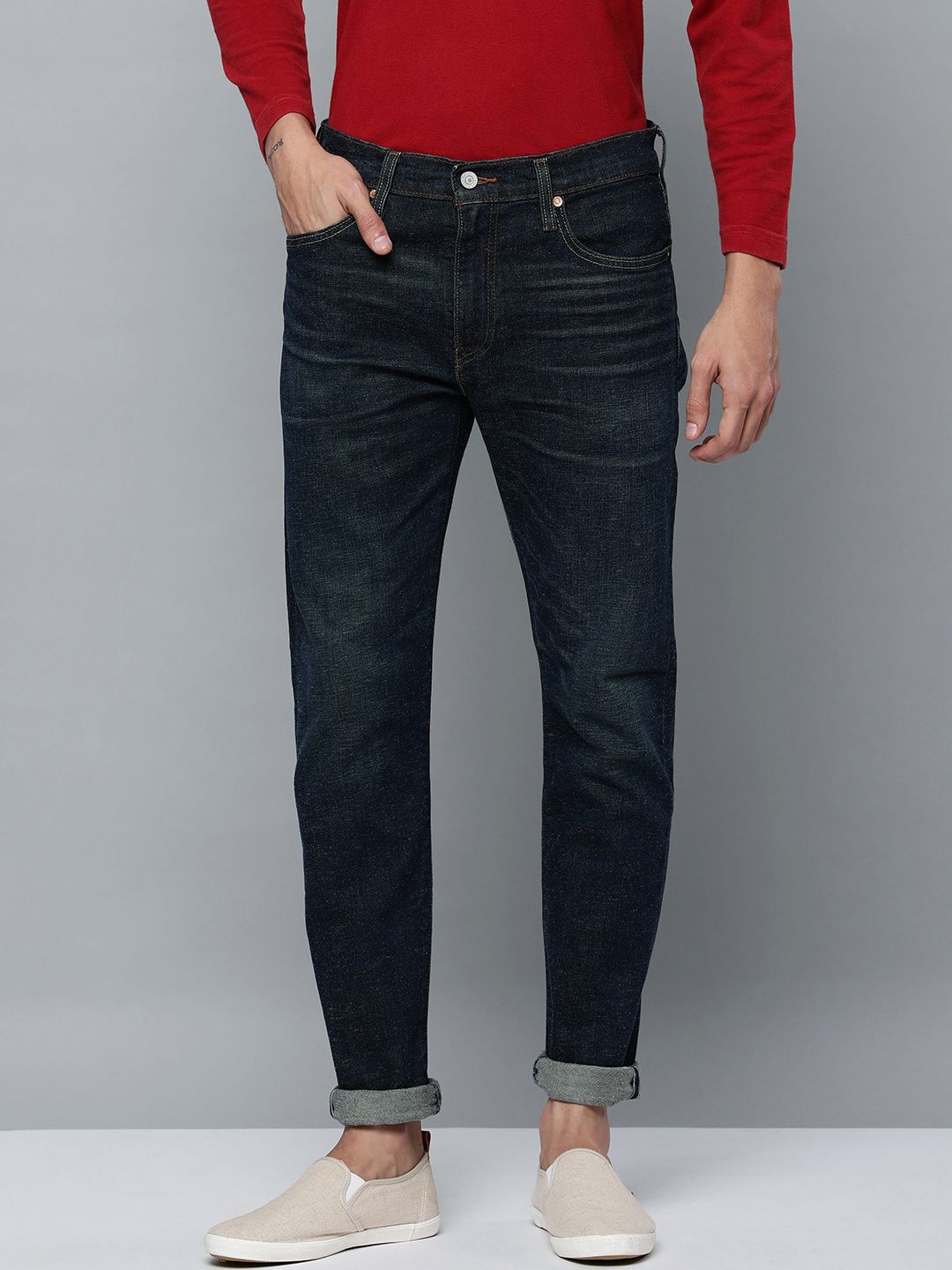 Levis 512 Men Navy Blue Slim Tapered Fit Mid-Rise Clean Look Light Fade ...