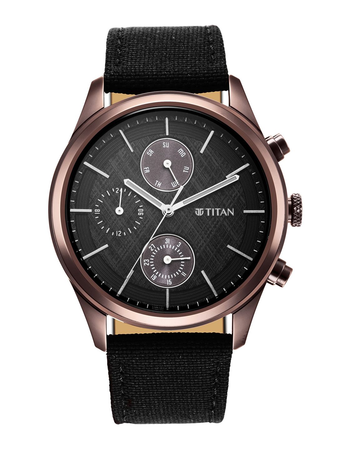 Titan Men Black Dial & Textured Straps Analogue Multi Function Watch ...