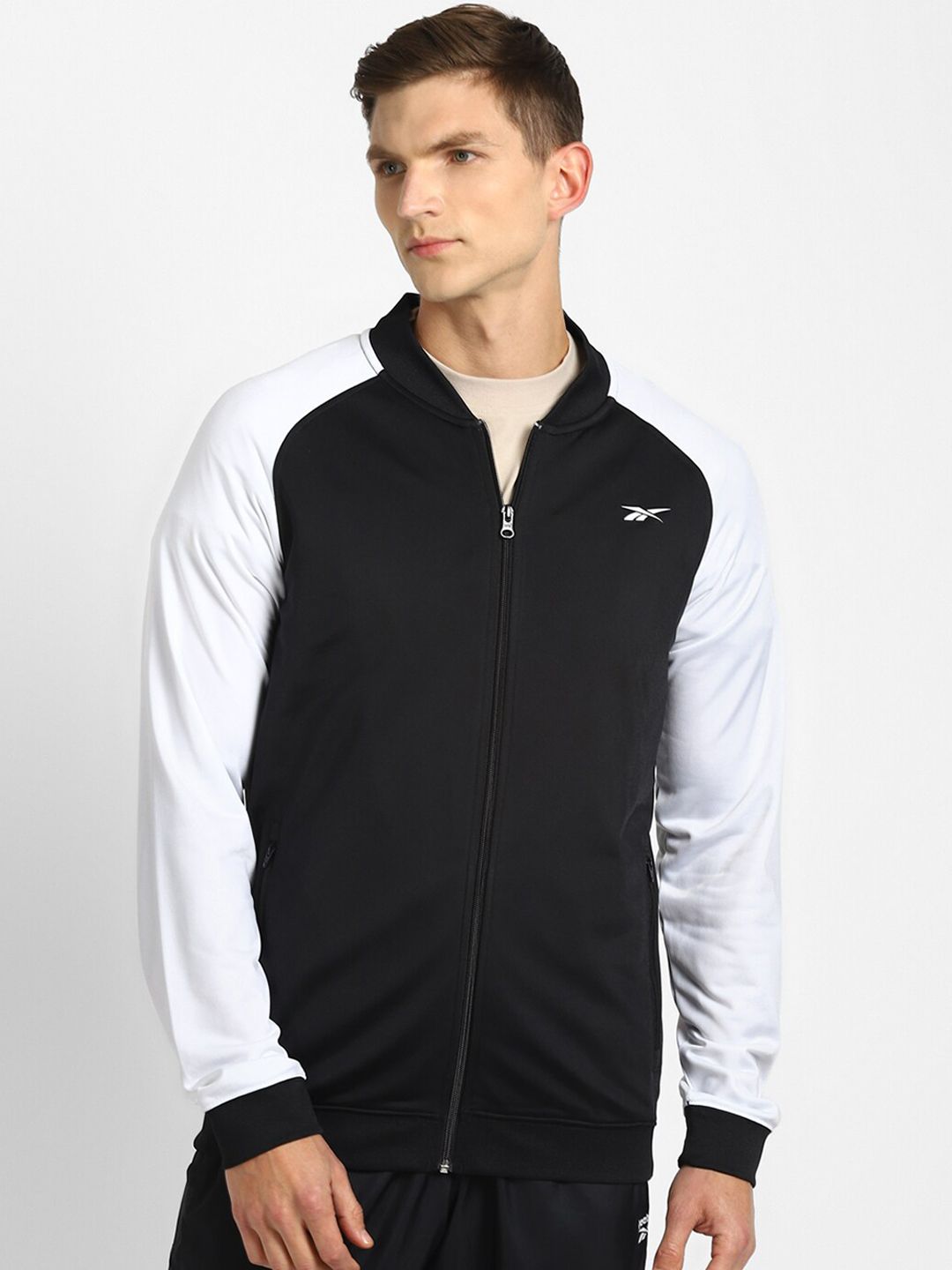 Reebok Men Black & White Colourblocked Sporty Jacket - Price History