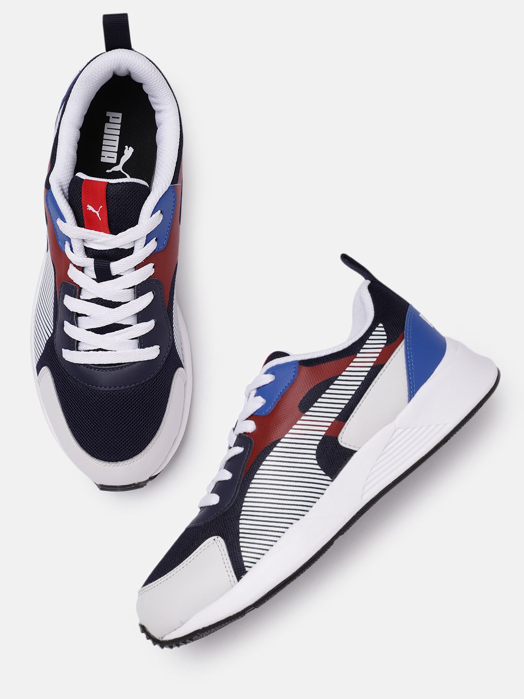 Puma Men Navy Blue and White Colourblocked Sneakers - Price History