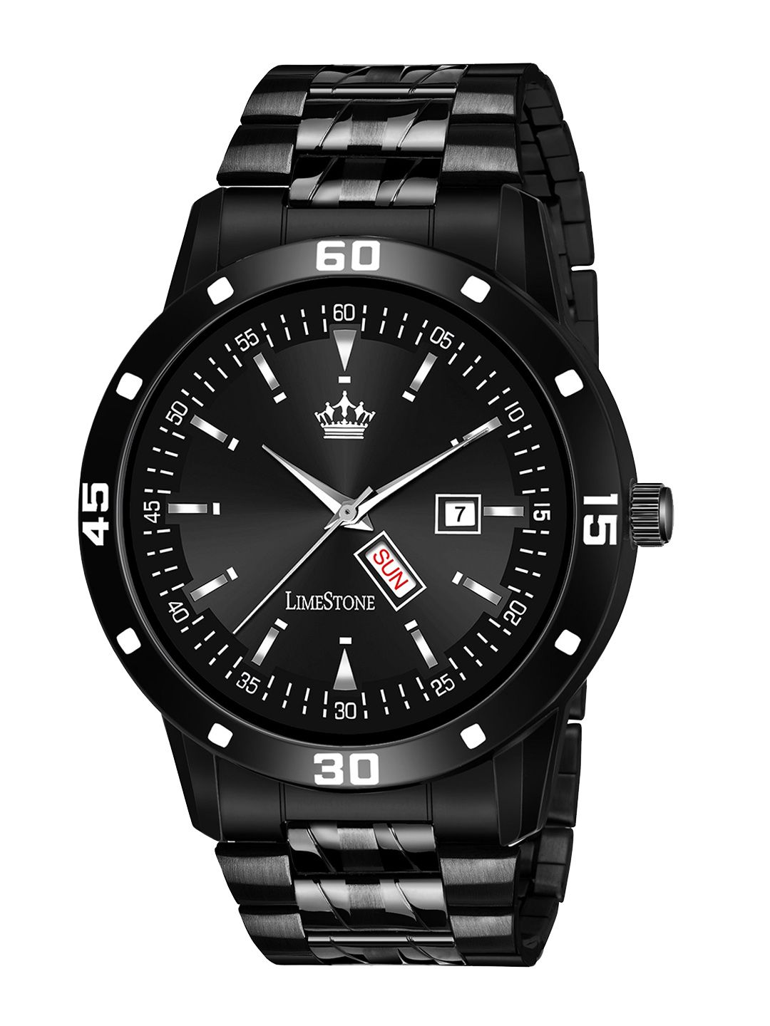 LIMESTONE Men Black Brass Dial & Bracelet Style Straps Analogue Watch ...