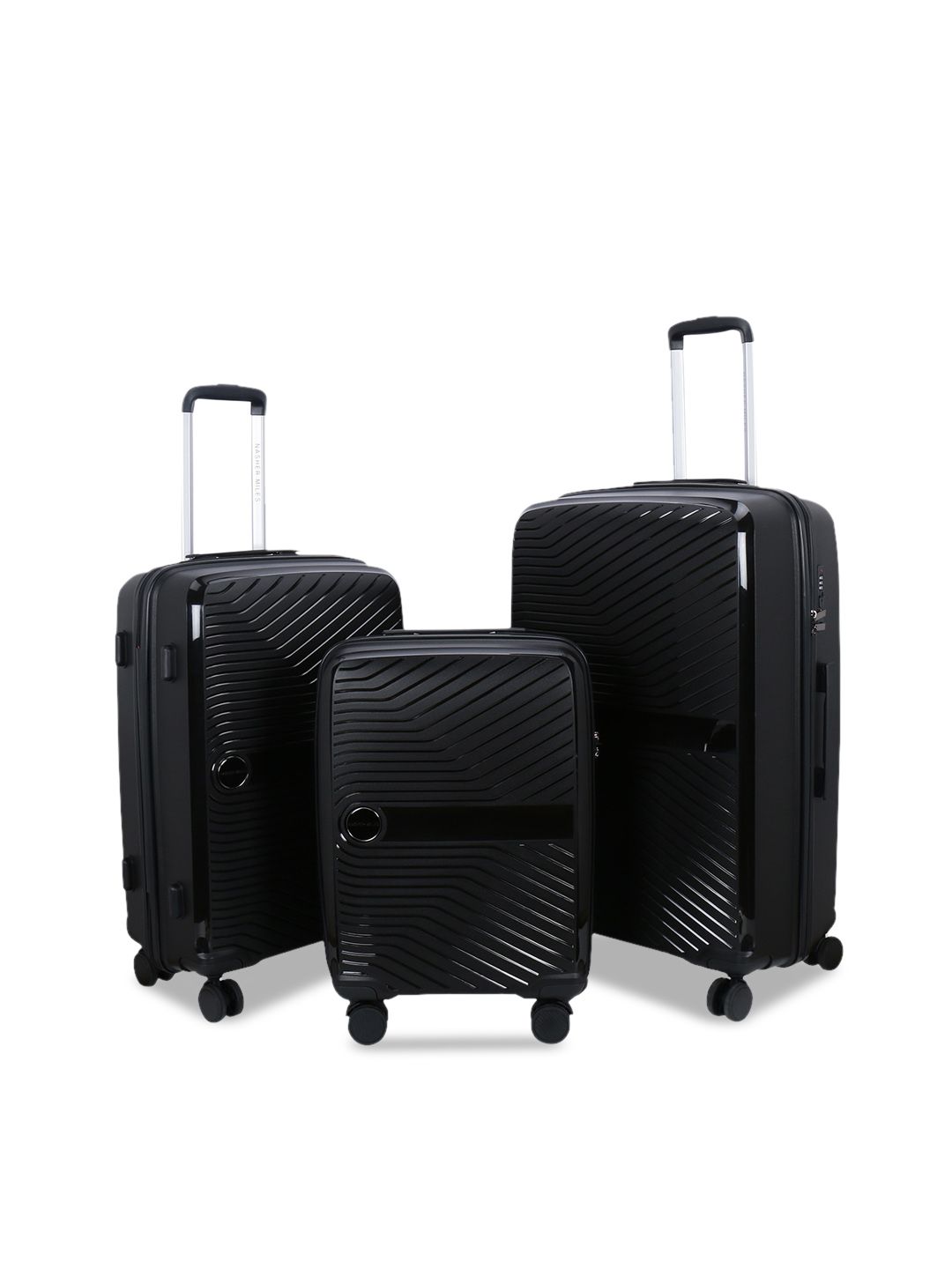 Nasher Miles Bruges Set Of 3 Black Solid Hard-Sided Trolley Suitcases ...