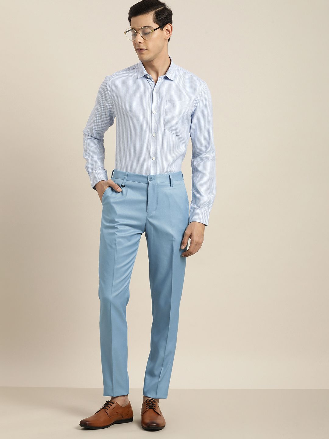 INVICTUS Men Light Blue Slim Fit Mid-Rise Regular Trousers - Price History