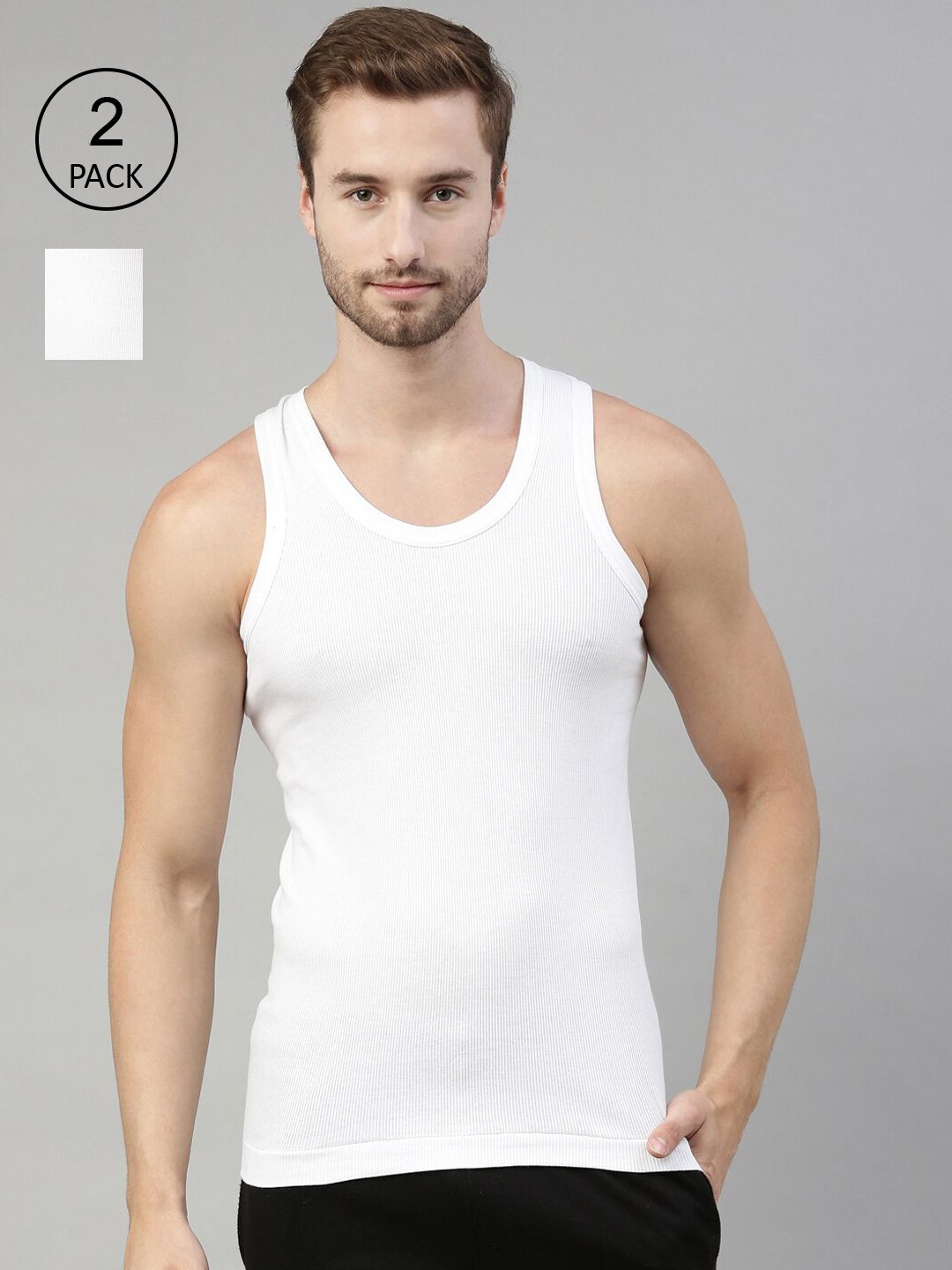 DIXCY SCOTT Men Pack Of 2 White Solid Combed Cotton Innerwear Vests ...
