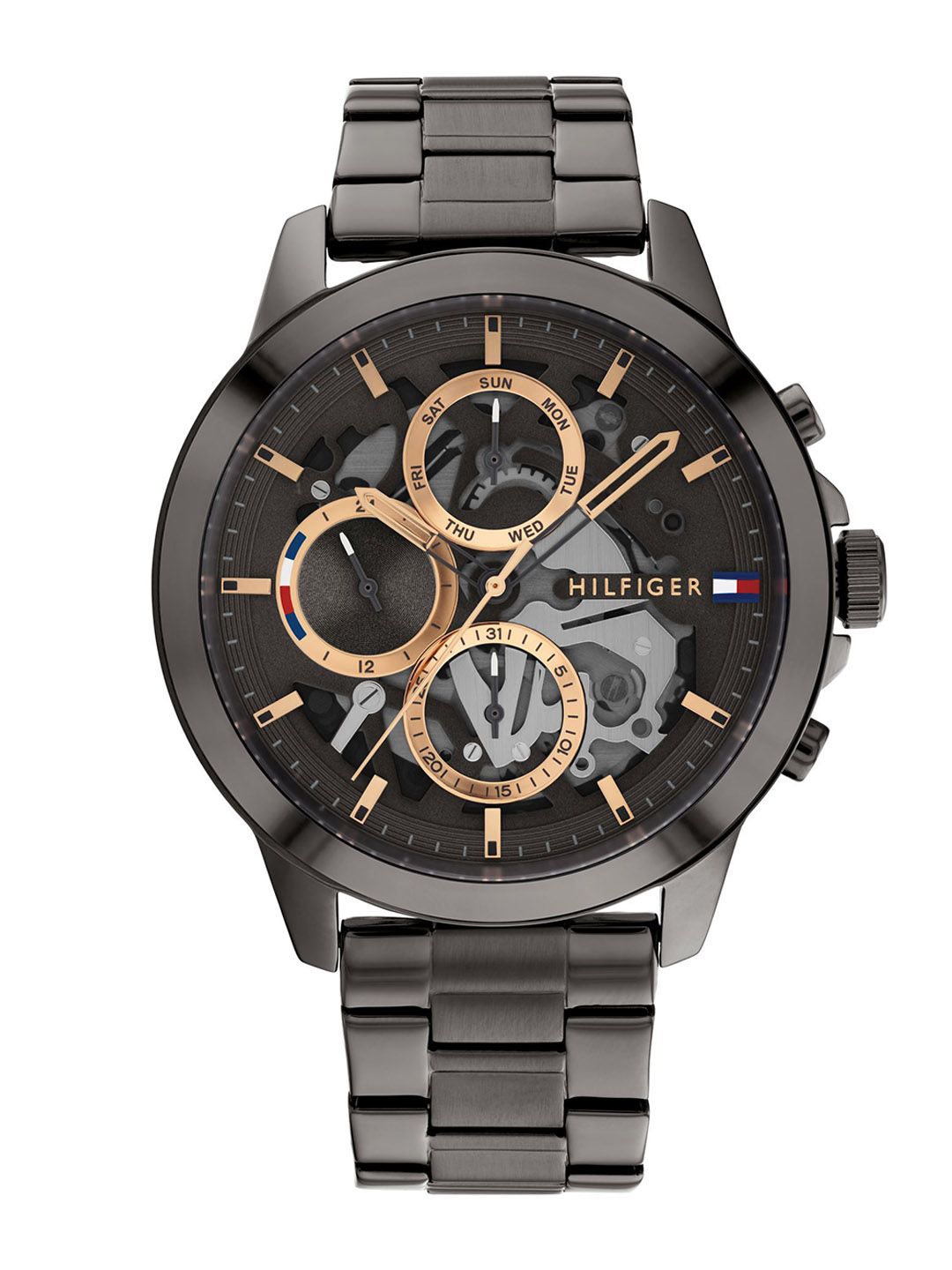 Timex Men Beige Brass Dial & Brown Croc Textured Leather Straps ...