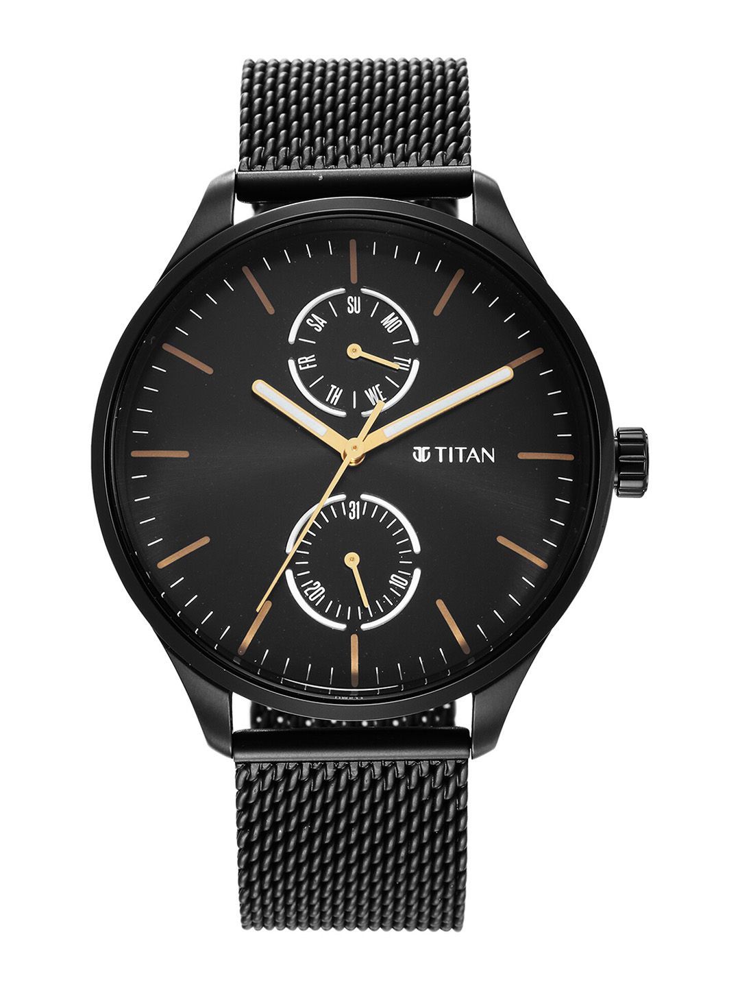 Titan Men Black Dial & Stainless Steel Bracelet Style Straps Analogue ...