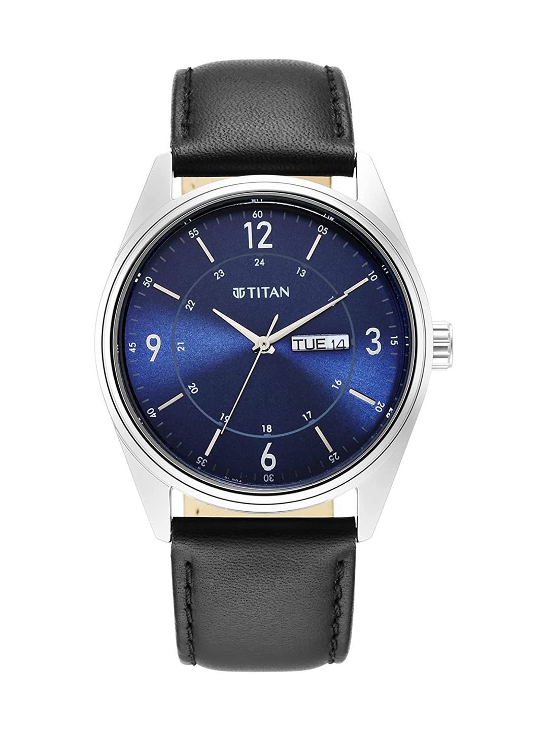 Titan Men Blue Brass Dial & Black Leather Straps Analogue Watch ...