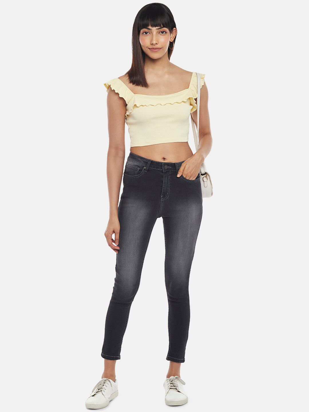 Buy People Yellow Solid Pure Cotton Crop Top - Tops for Women 18784012 ...