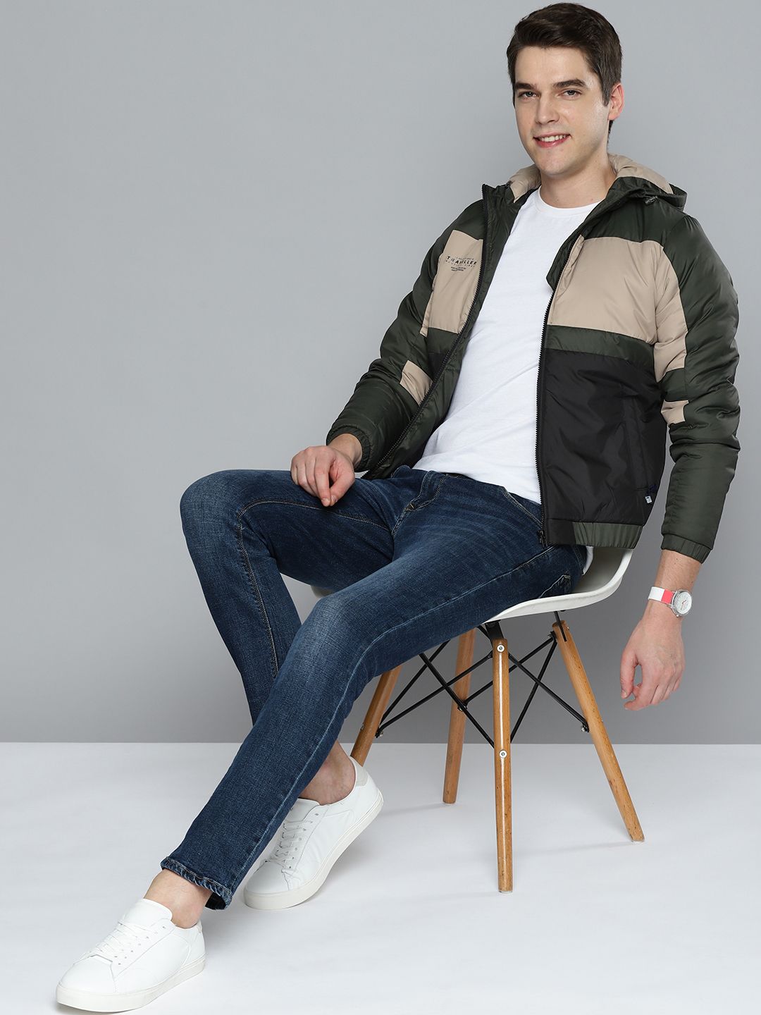 Mast & Harbour Men Olive Green Beige Colourblocked Tailored Jacket ...