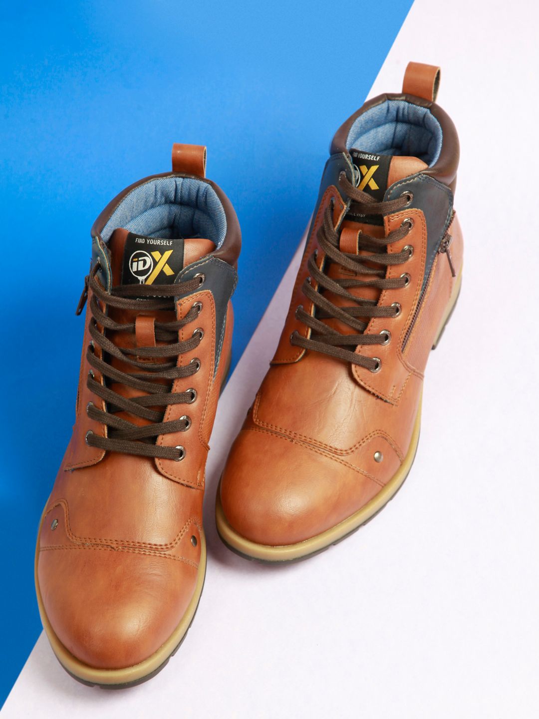 ID Men Tan Brown Solid Lace up Boots - Price History