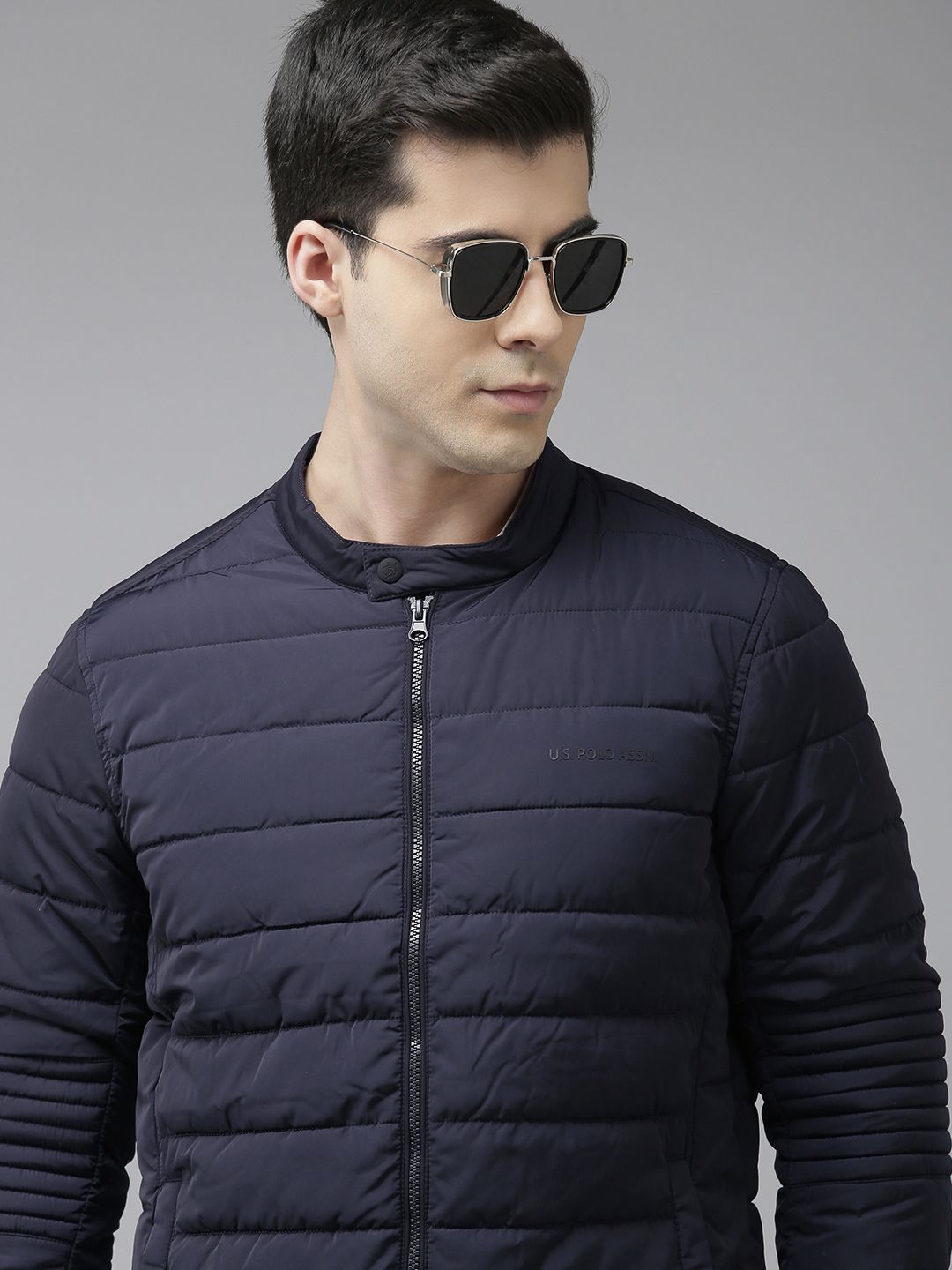 U.S. Polo Assn. Men Navy Blue Solid Puffer Jacket - Price History