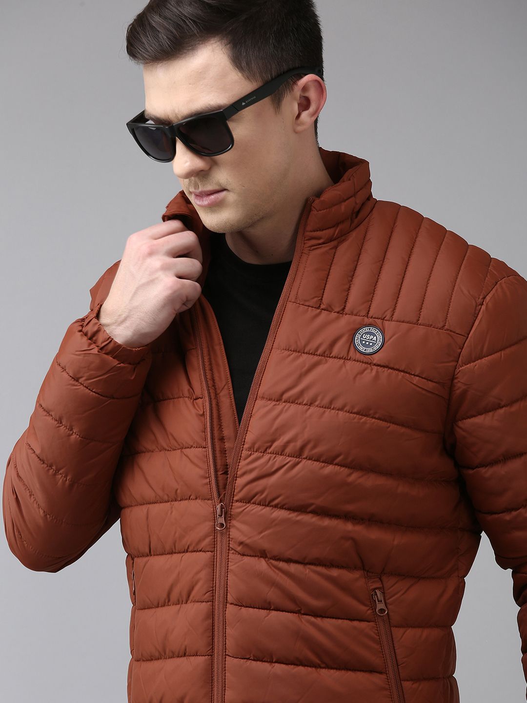 U.S. Polo Assn. Men Rust Solid Brand Logo Puffer Jacket - Price History