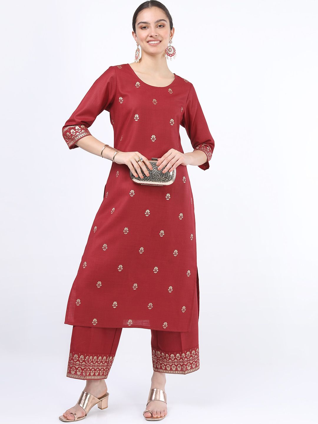 Buy KETCH Women Red Printed Straight Kurta With Palazzos - Kurta Sets ...