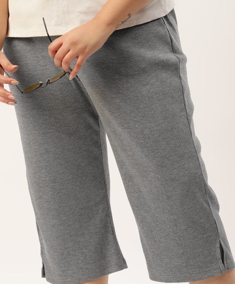 Buy TheRebelinme Women Plus Size Grey Melange Solid Capris - Capris for ...