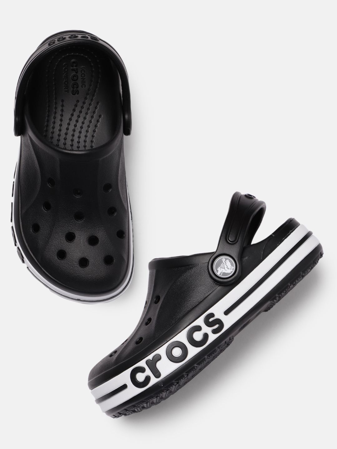 Crocs Unisex Kids Black Solid Bayaband Clogs With Back Strap - Price ...