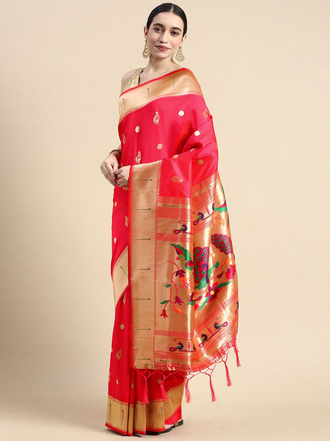 Buy Mitera Woven Design Silk Blend Paithani Saree - Sarees for Women ...