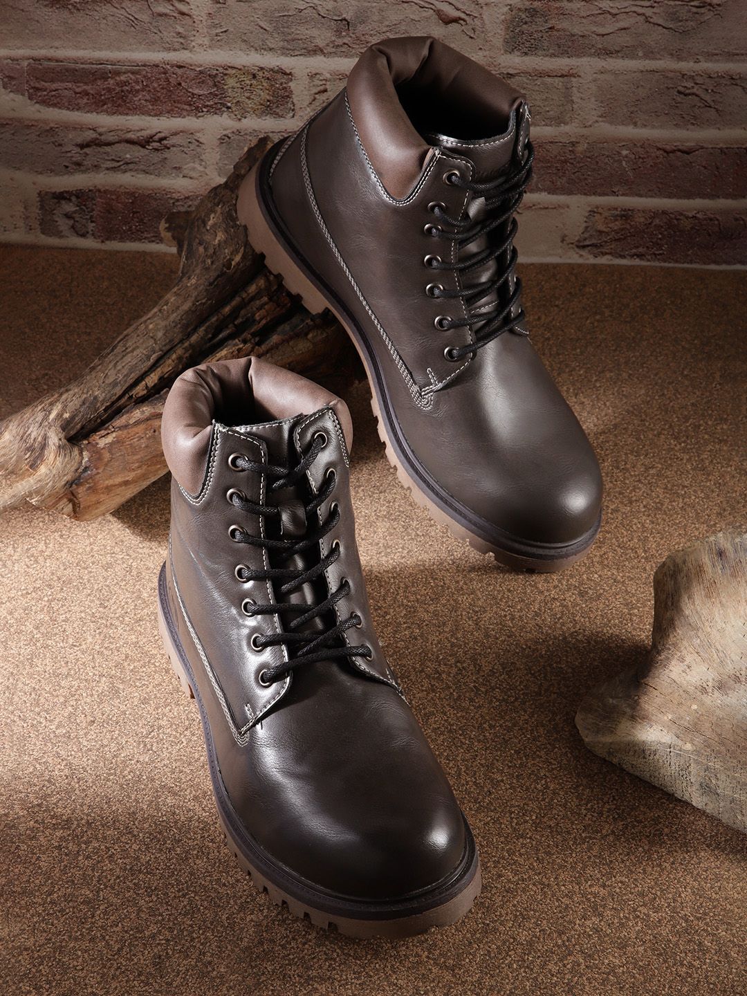 Roadster Men Grey Solid Mid-Top Regular Boots - Price History