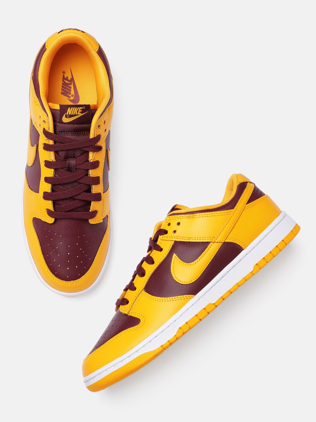 Nike Men Yellow & Brown Colourblocked DUNK LOW RETRO Leather Sneakers ...