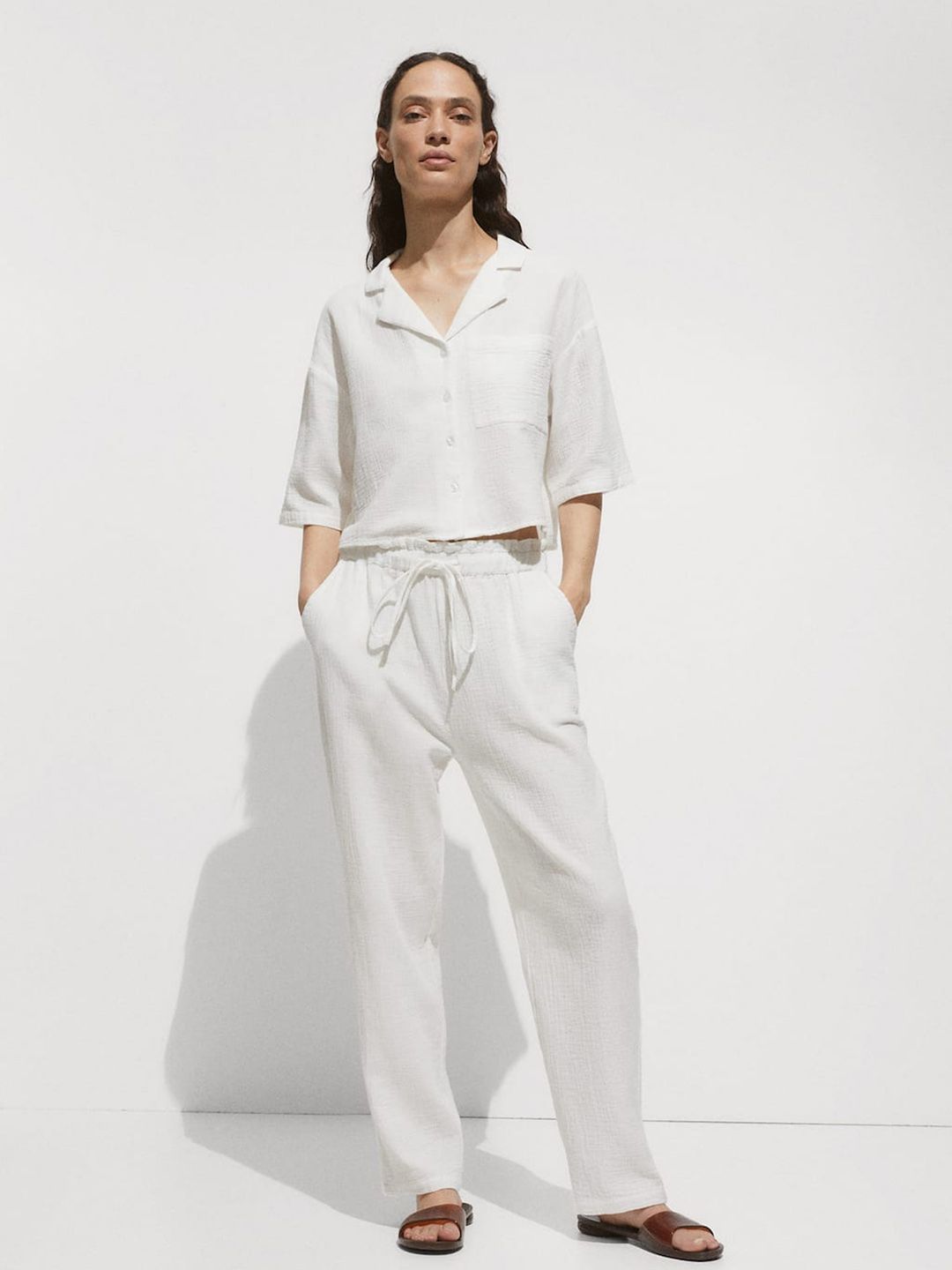 Buy MANGO Textured Pure Cotton Boxy Boxy Fit Shirt - Shirts for Women ...