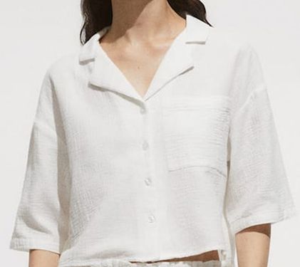 Buy MANGO Textured Pure Cotton Boxy Boxy Fit Shirt - Shirts for Women ...