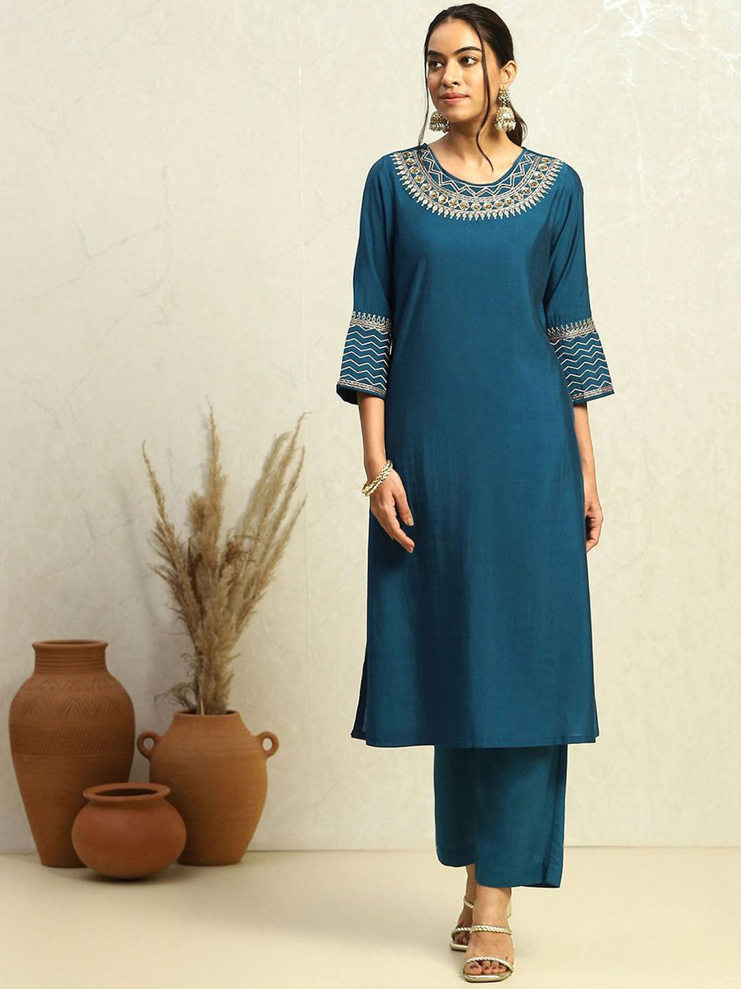 Buy Biba Floral Yoke Design Sequinned A Line Kurta - Kurtas for Women ...