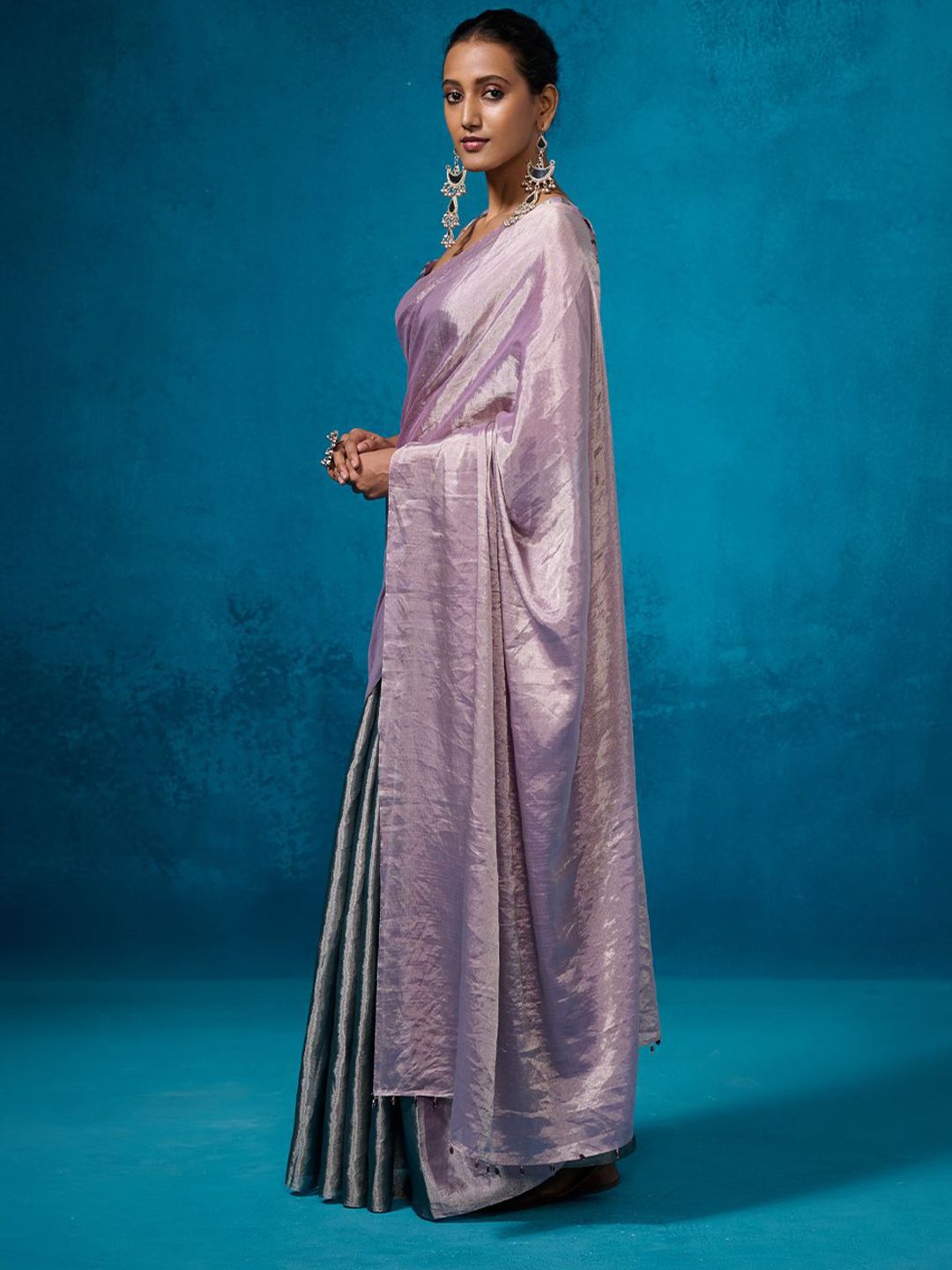 Buy Dressfolk Tissue Chanderi Solid Saree With Blouse Piece - Sarees ...