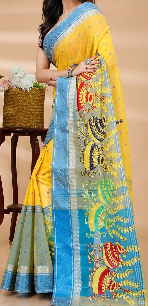 Buy PuJoy Woven Design Pure Cotton Taant Saree - Sarees for Women ...
