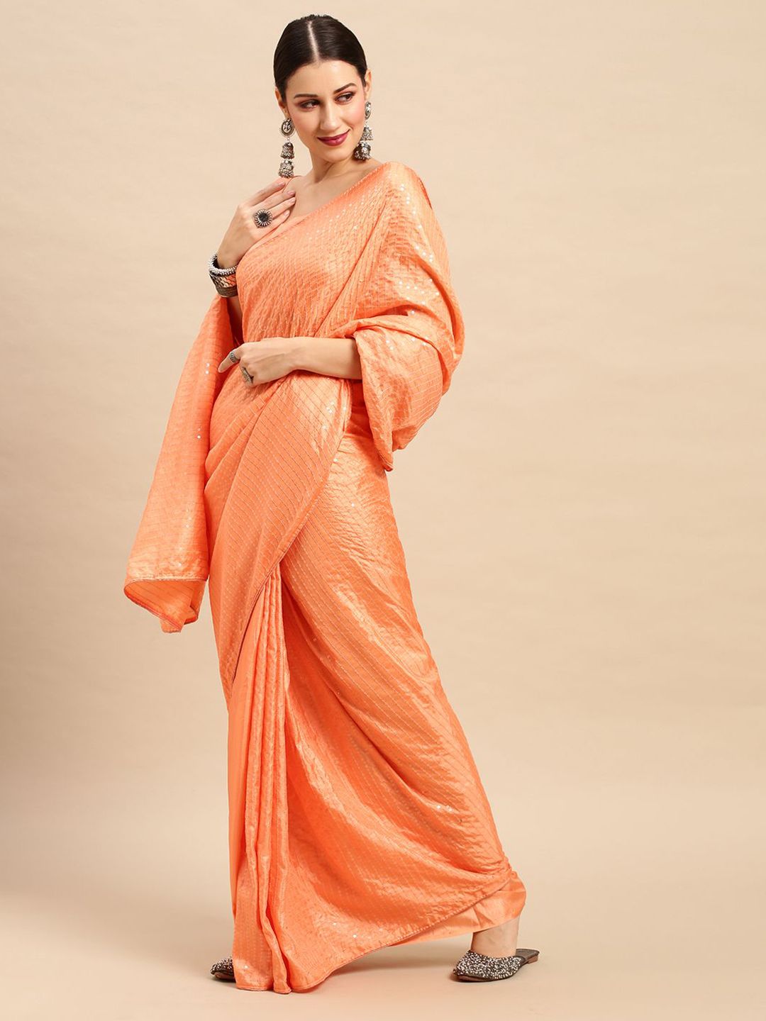 Buy KALINI Striped Ethnic Sequinned Dola Silk Party Wear Saree - Sarees ...