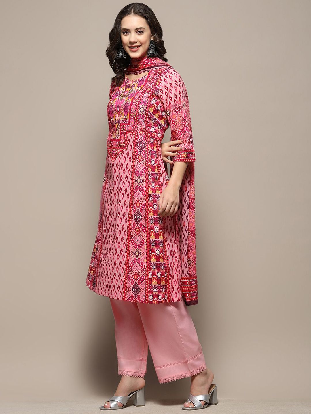Buy Biba Ethnic Motifs Printed Pure Cotton Anarkali Kurta With Palazzos ...